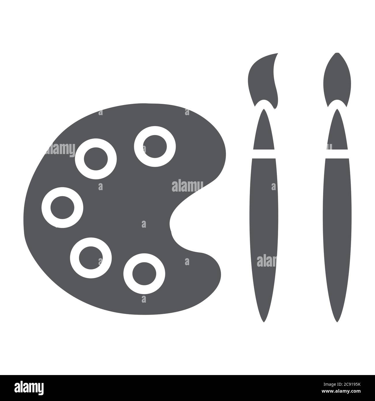 Paint brush with palette glyph icon, instrument and paint, painter ...