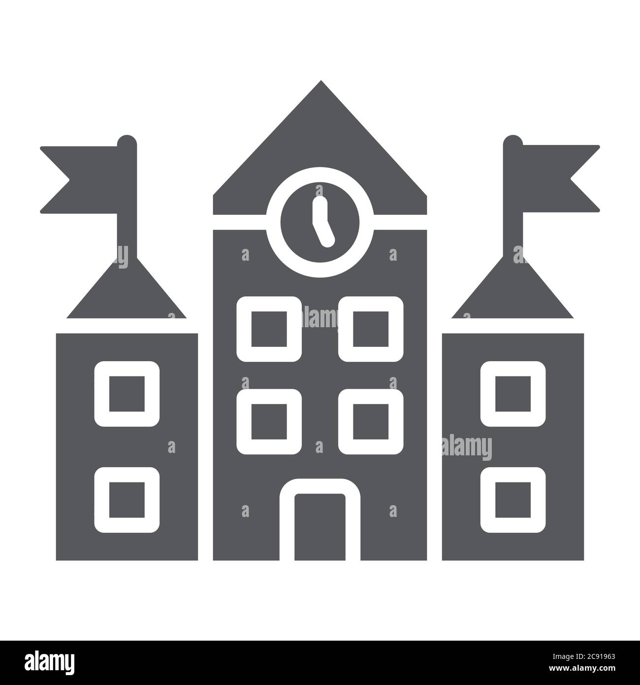 School building glyph icon, education and architecture, university sign ...