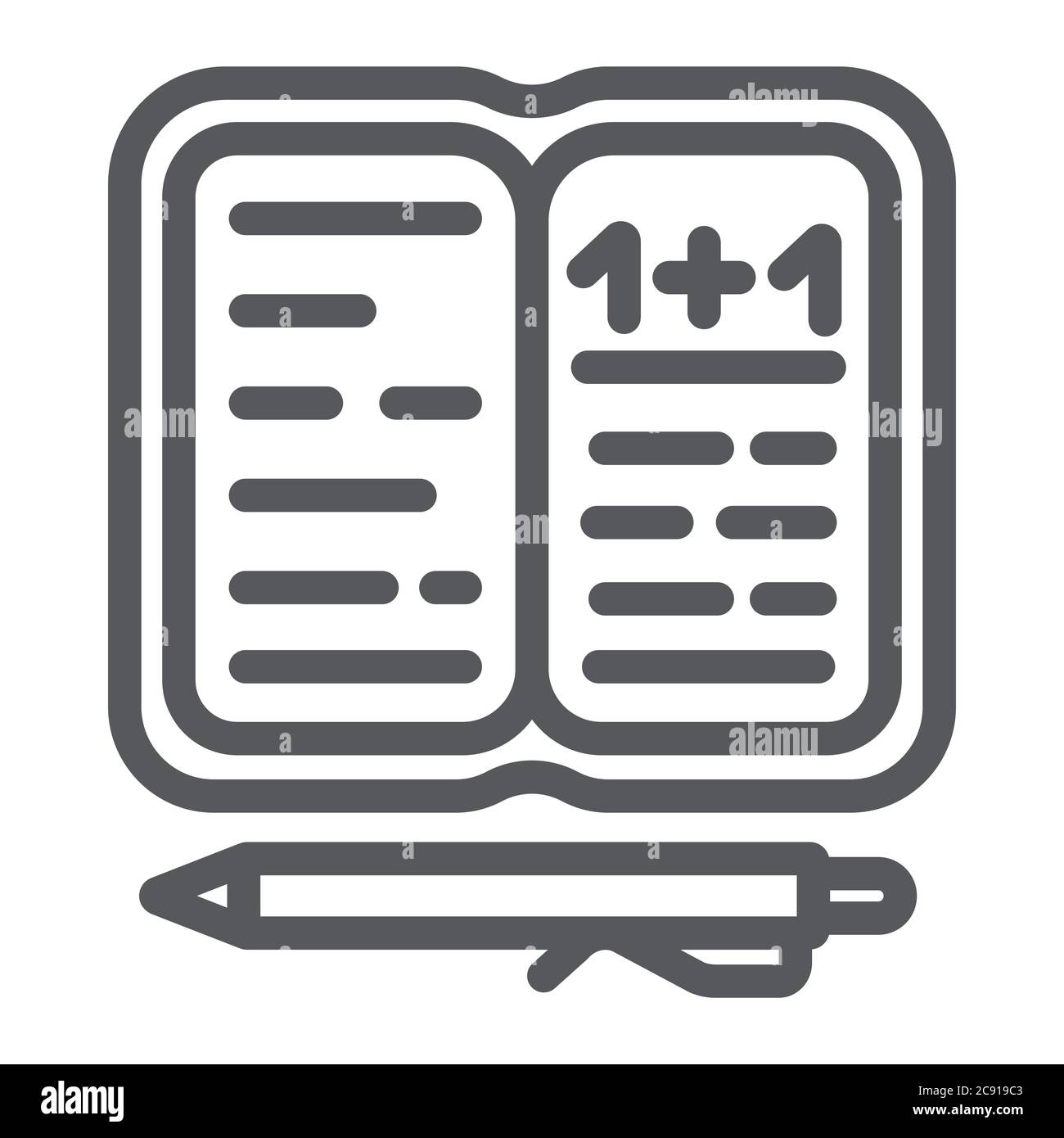 Homework line icon, paper and school, notebook with pen sign, vector ...