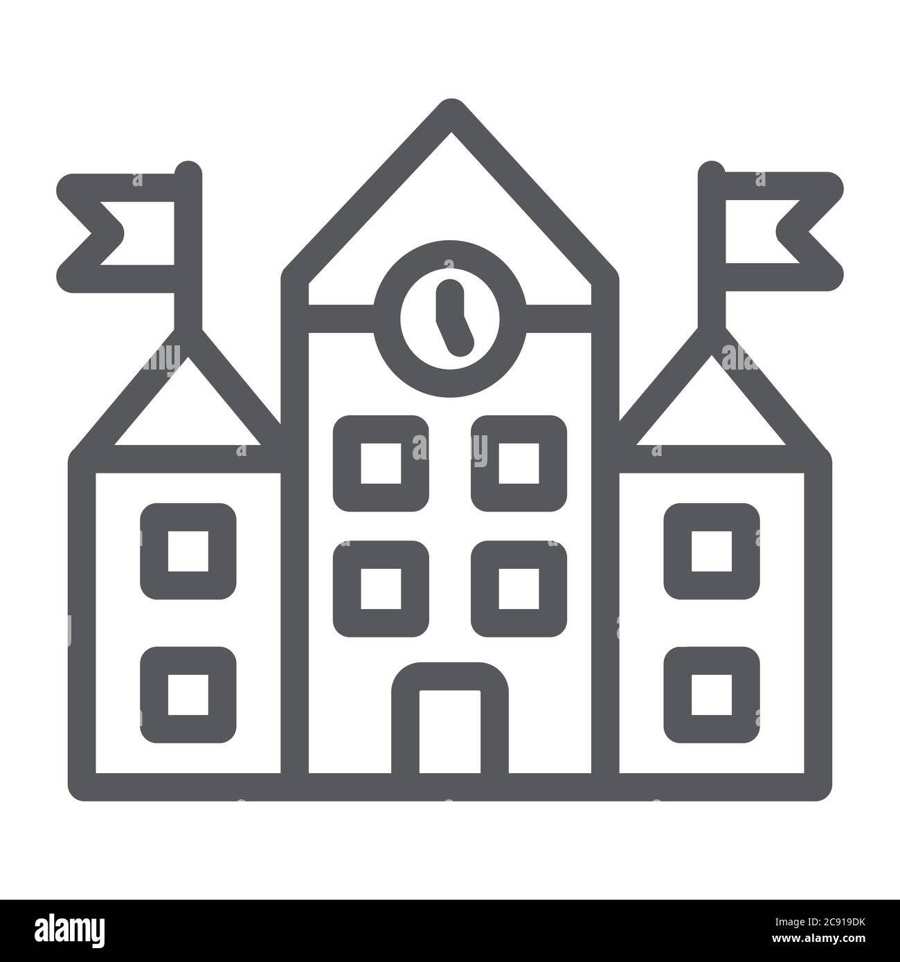 School building line icon, education and architecture, university sign ...