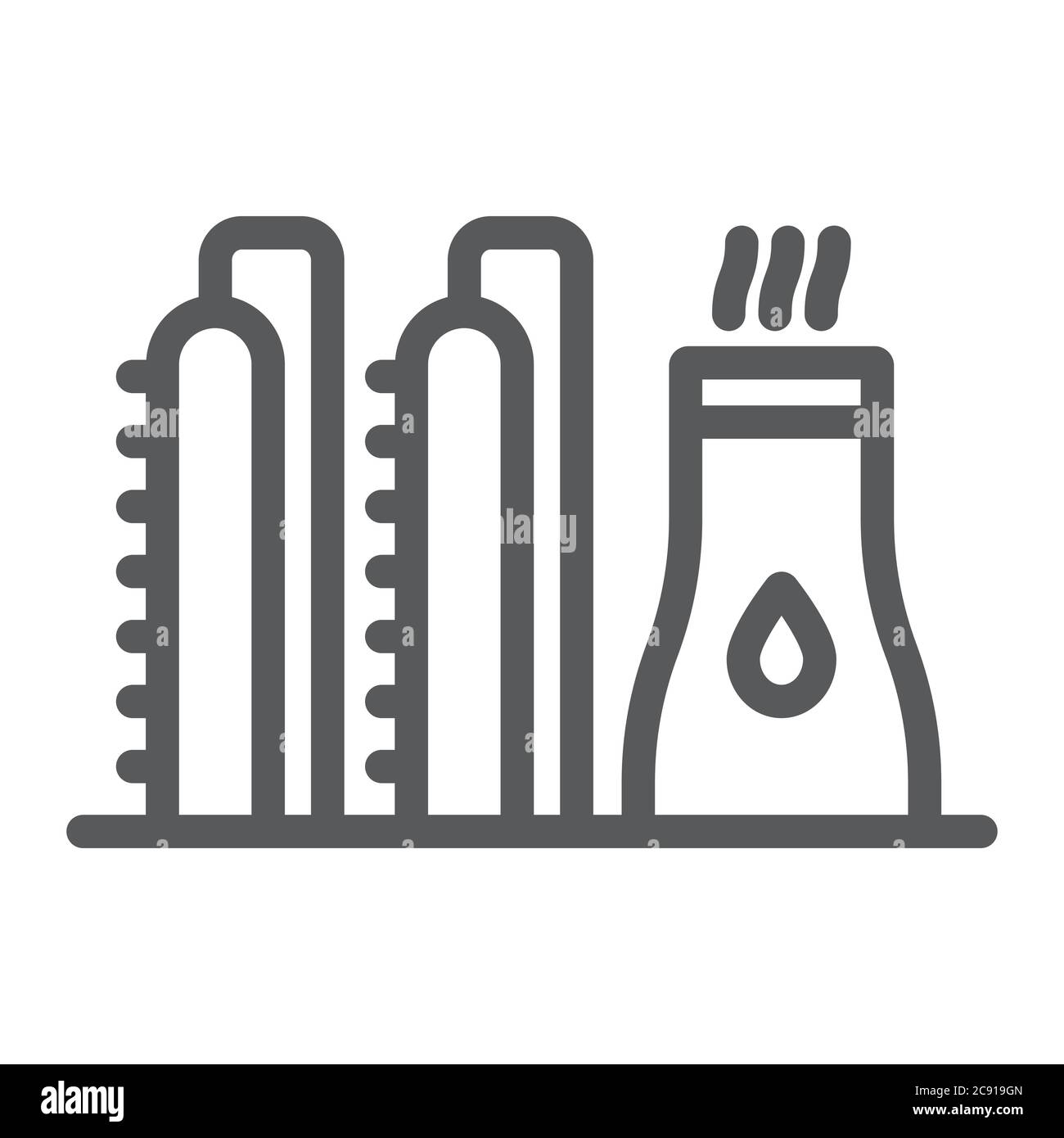 Oil plant line icon, industy and refinery, power factory sign, vector ...
