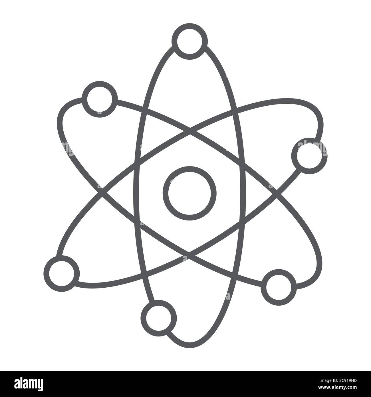 Atom structure thin line icon, scientific and nuclear, nucleus sign ...