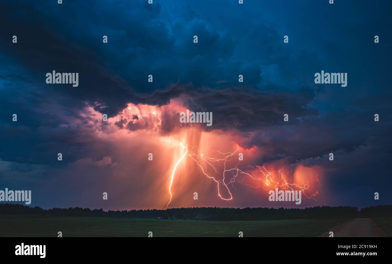 Lightning bolt in the dark sky, night image Stock Photo - Alamy