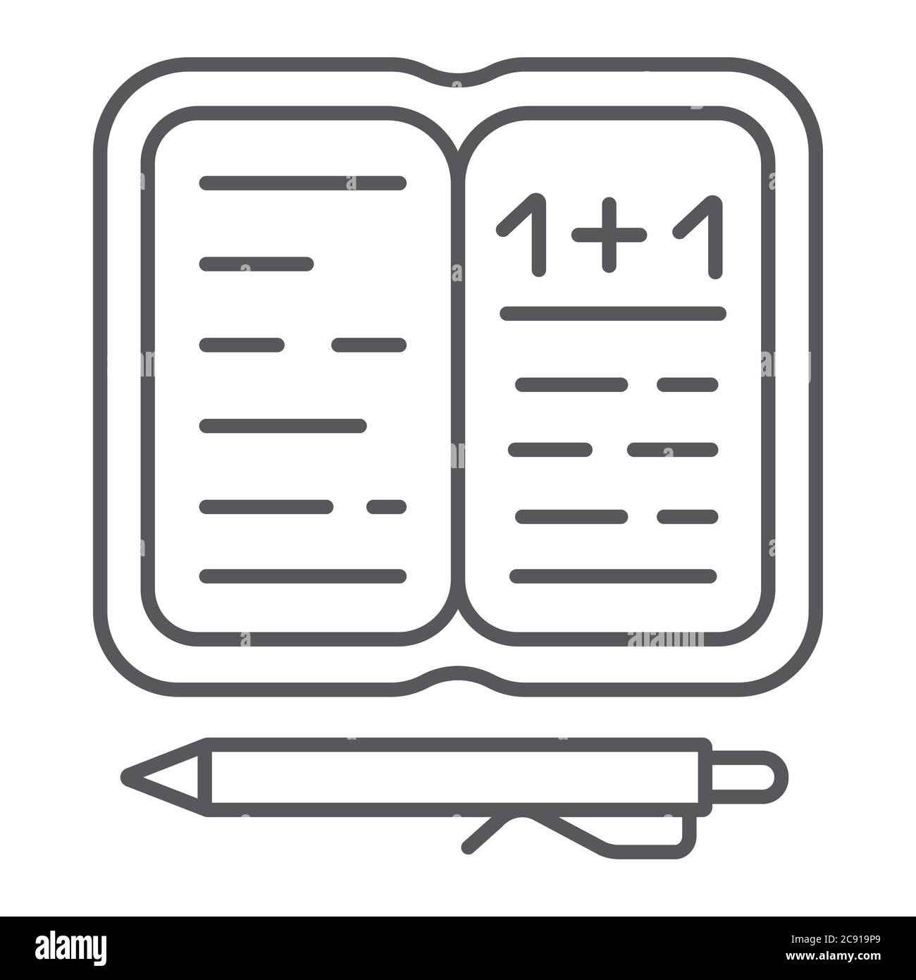 Homework thin line icon, paper and school, notebook with pen sign ...