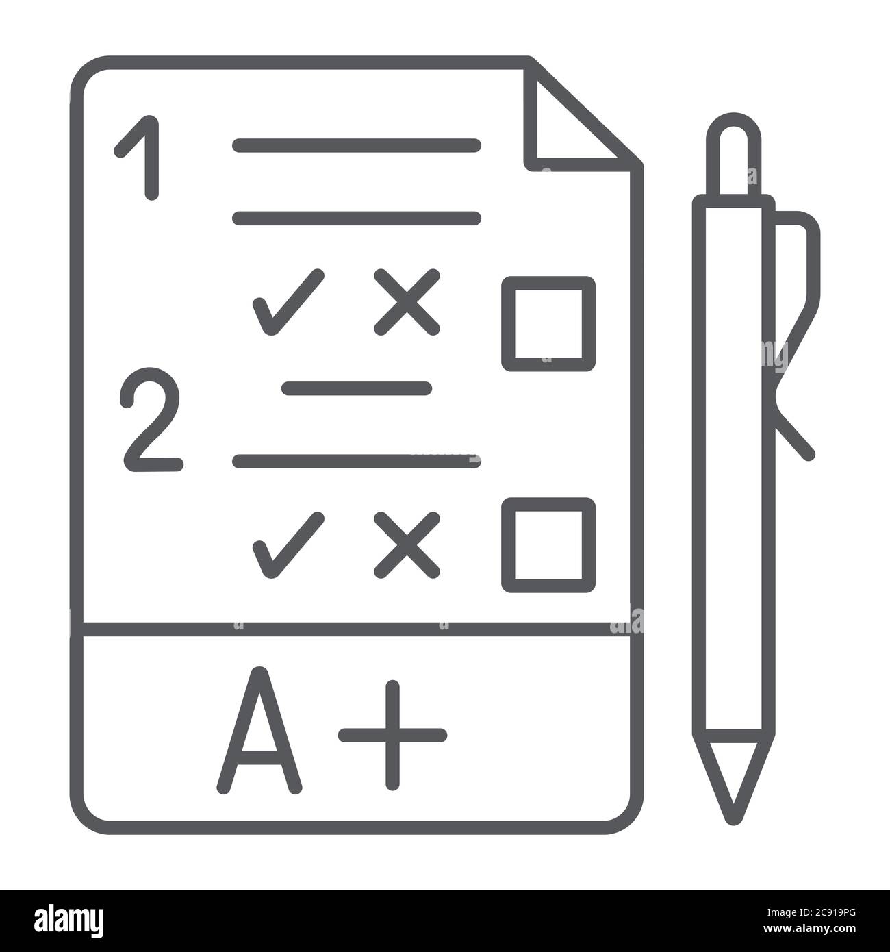 Exam thin line icon, questionnaire and form, task sign, vector graphics ...