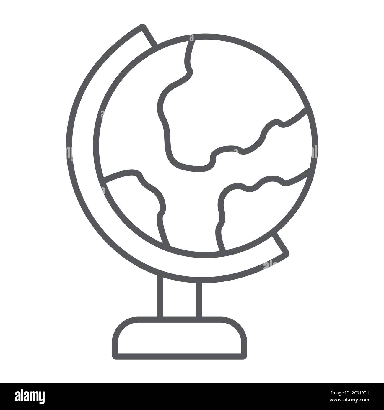 Table globe thin line icon, education and geography, world map sign ...