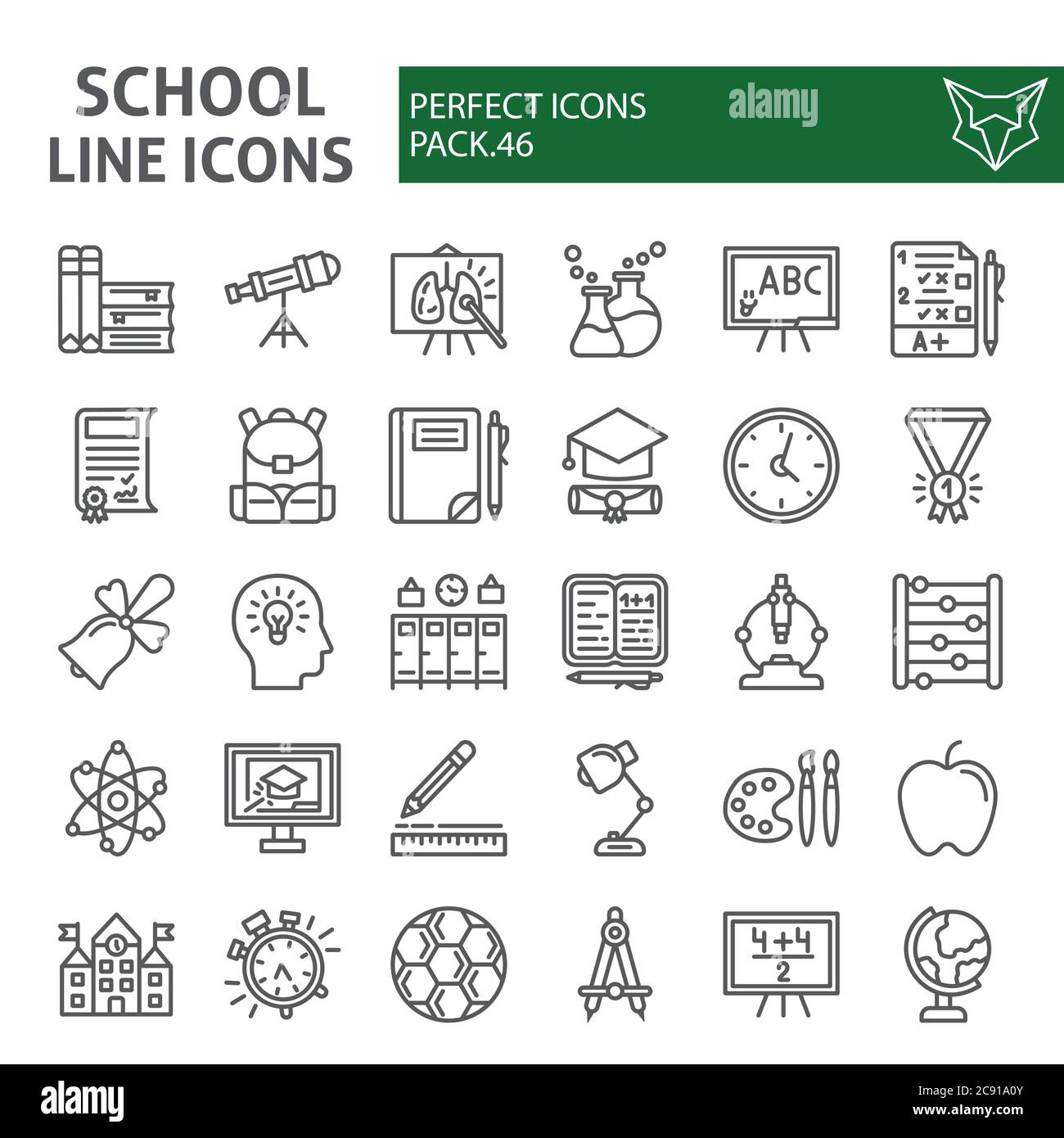 School line icon set, education symbols collection, vector sketches ...