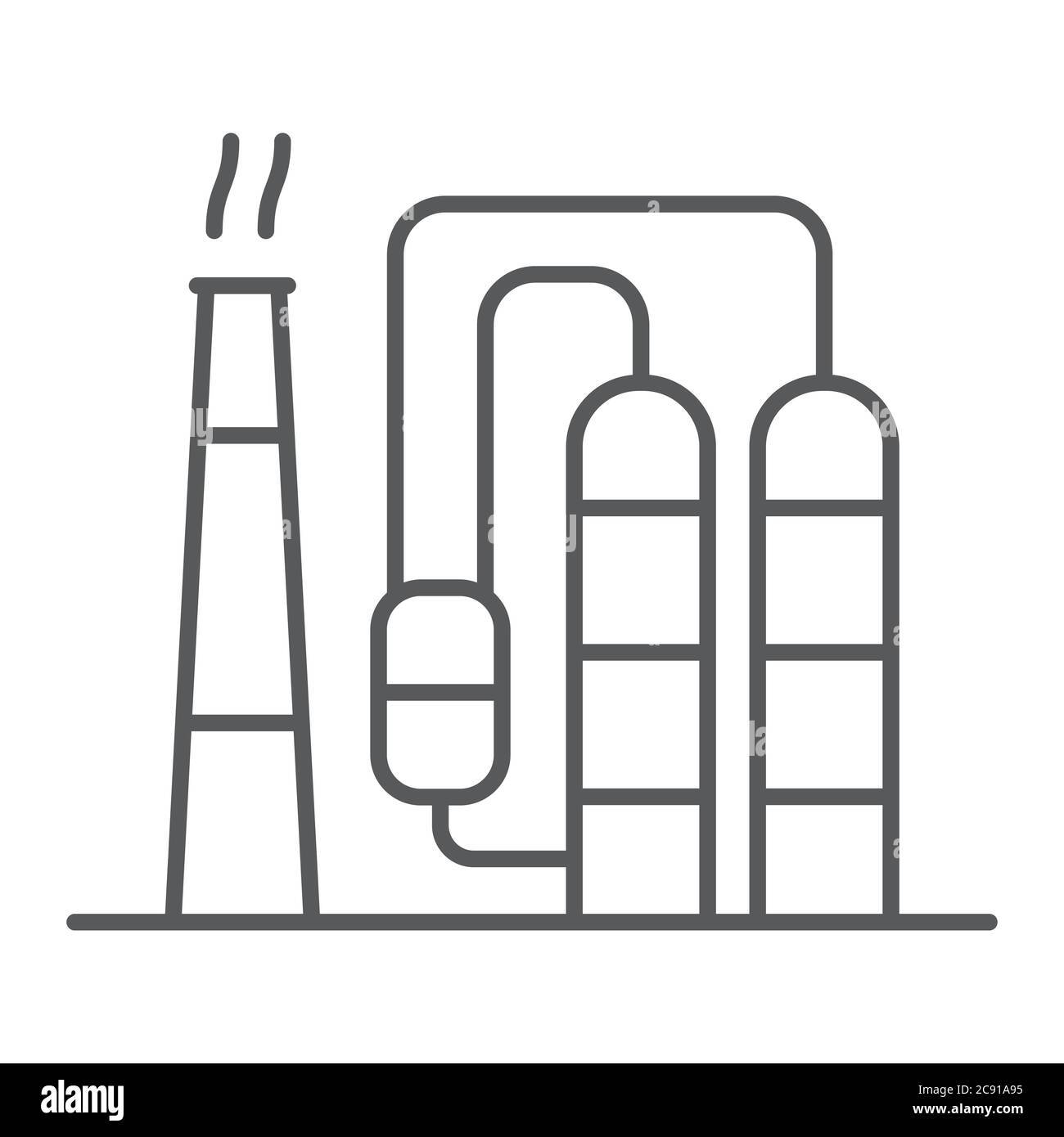Refinery thin line icon, industy and factory, industrial plant sign ...
