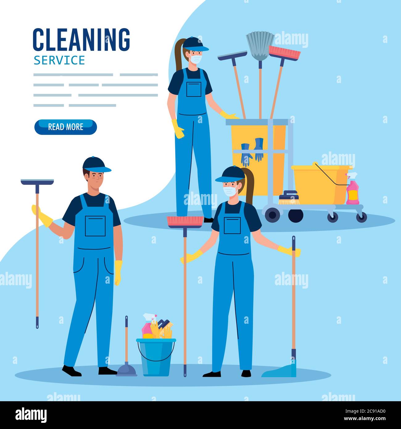 cleaning service, group of workers of cleaning service with equipments ...