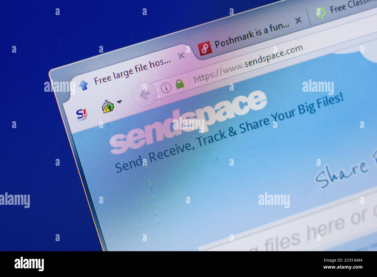 Ryazan, Russia - June 16, 2018: Homepage of SendSpace website on the display of PC, url ...