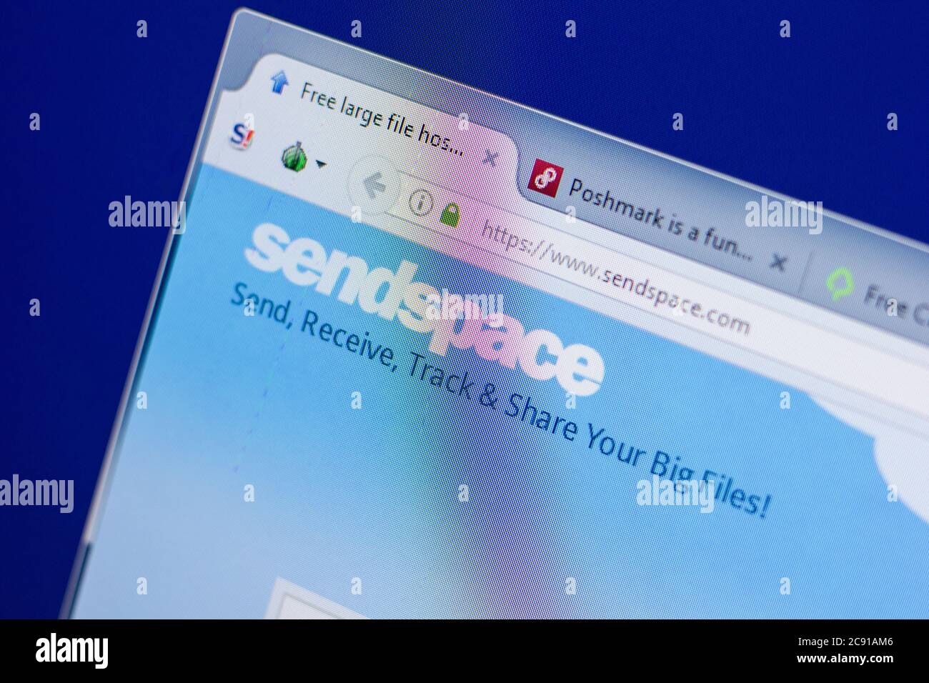 Ryazan, Russia - June 16, 2018: Homepage of SendSpace website on the display of PC, url ...