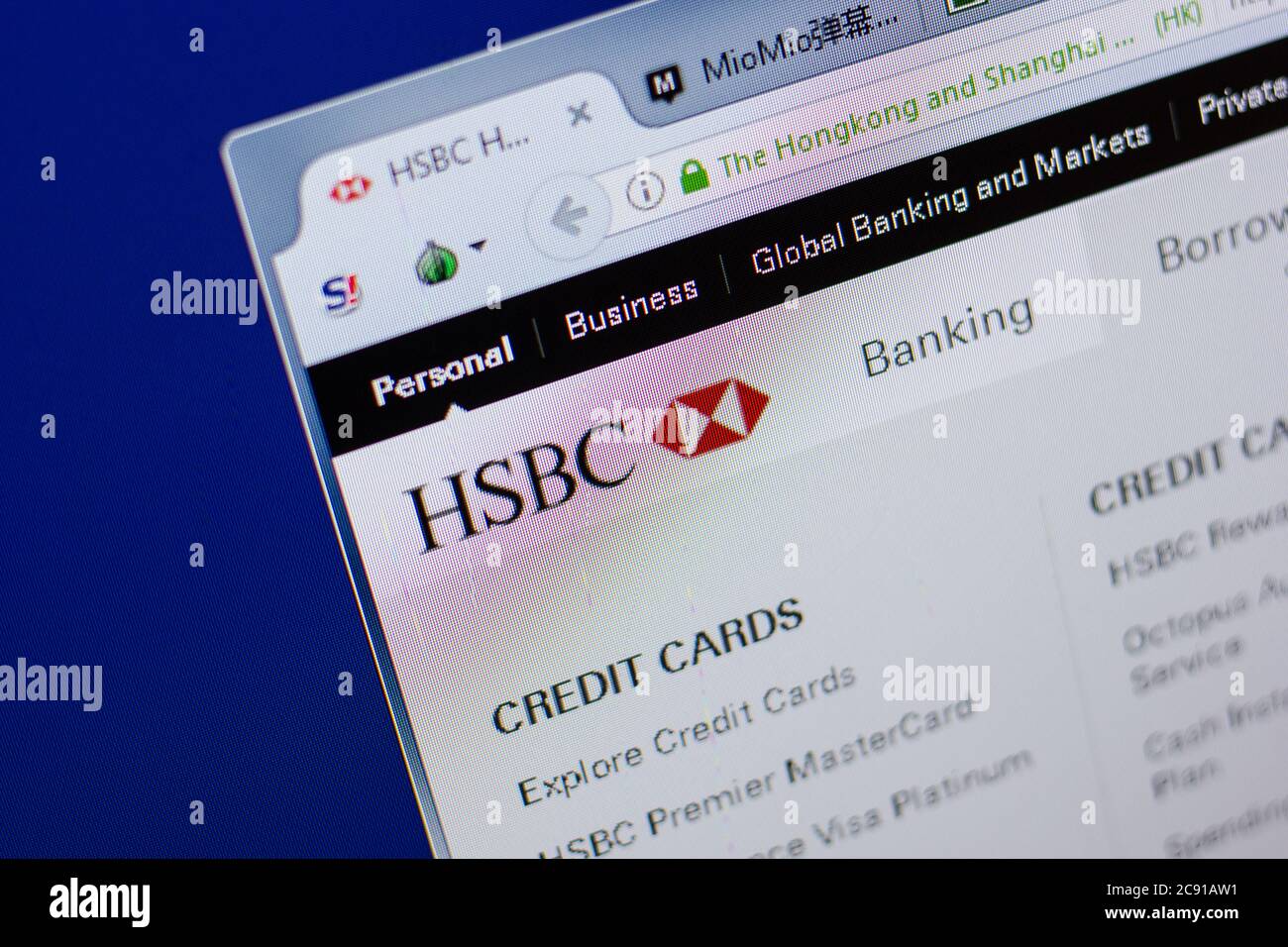 Ryazan, Russia - June 17, 2018: Homepage of HSBC website on the display ...