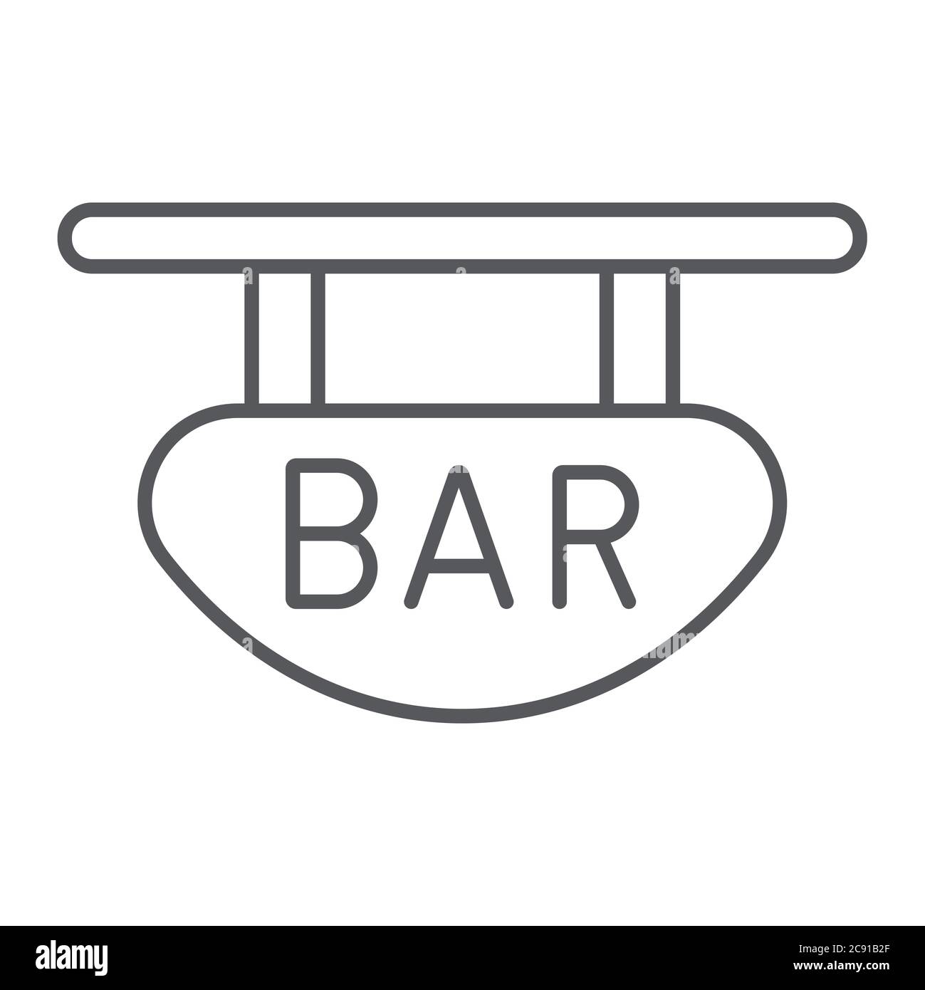Bar signboard thin line icon, banner and decoration, wooden plank sign ...