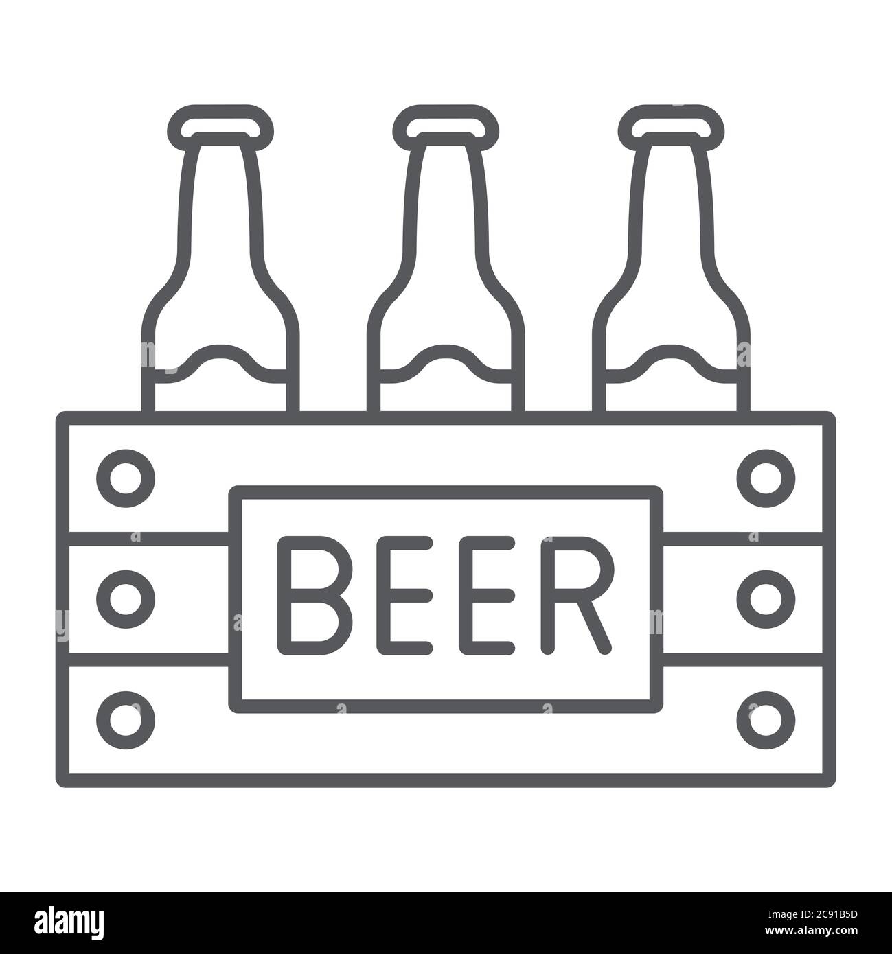 Case of beer thin line icon, alcohol and drink, pack of beer bottles sign, vector graphics, a ...