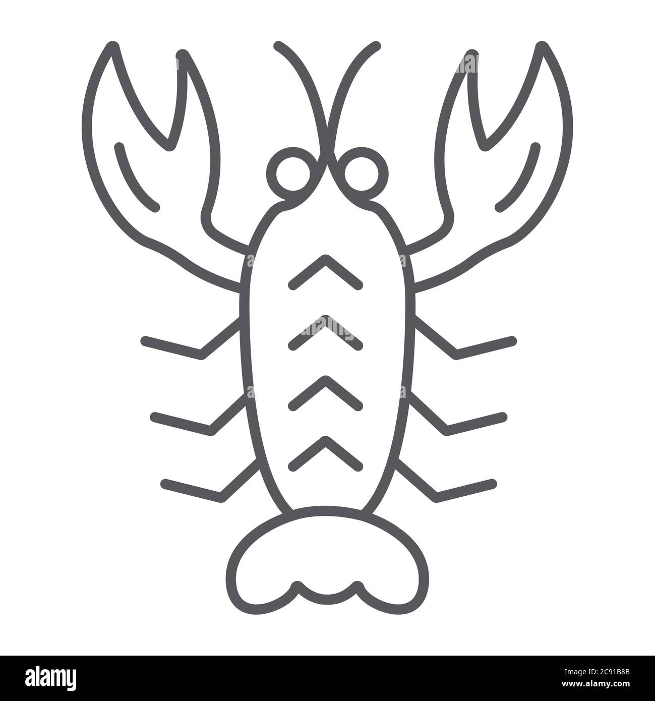 Crawfish thin line icon, sea and food, lobster sign, vector graphics, a ...