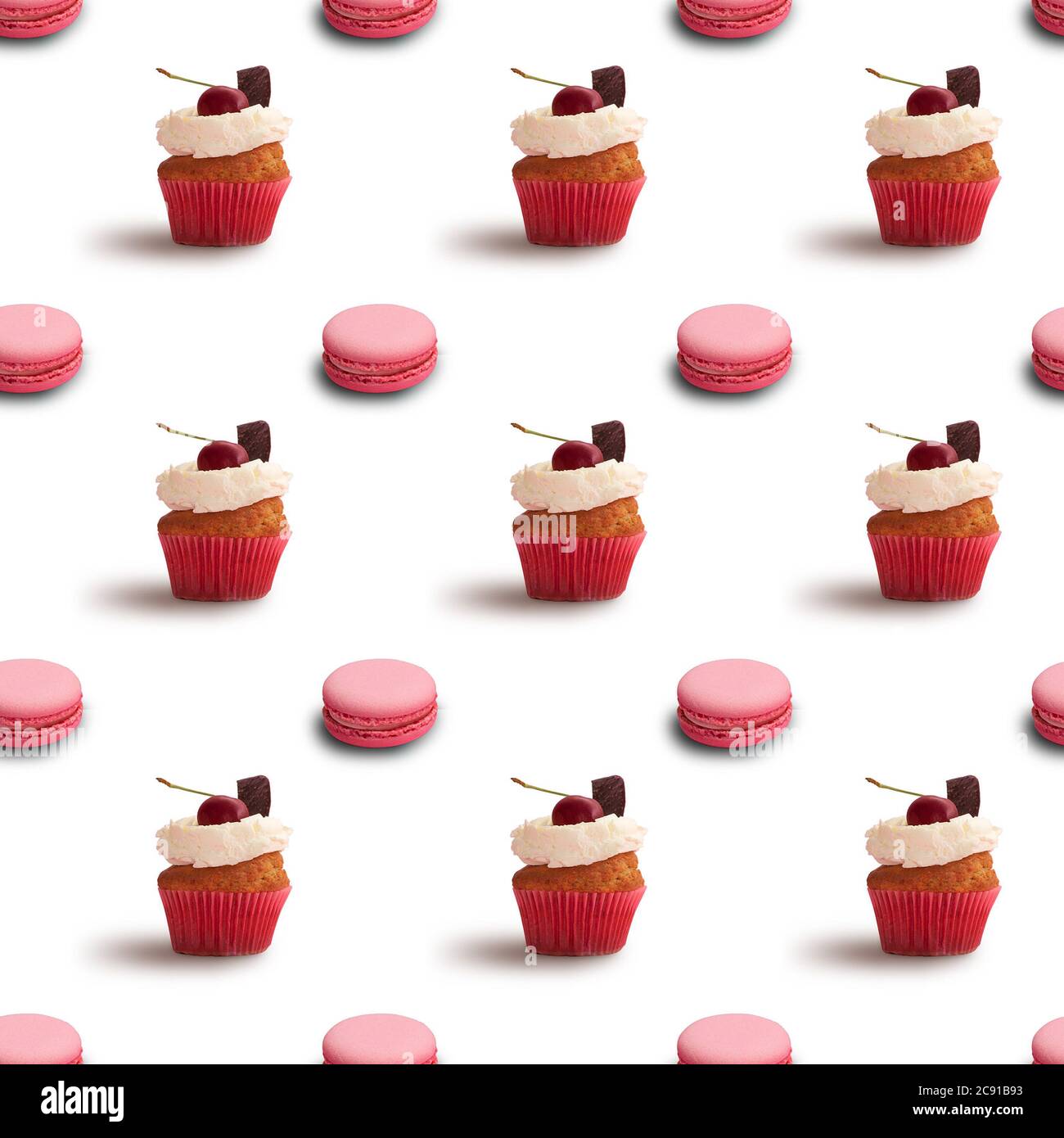 Delicious sweet pastry seamless background with pink macaroons and ...
