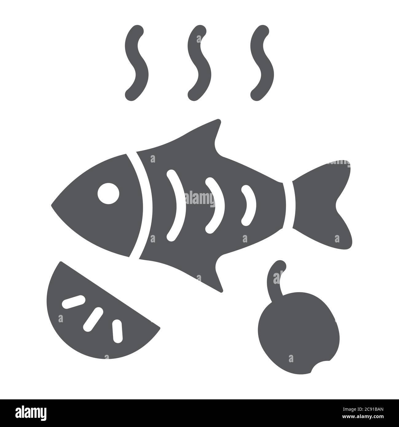 Fried fish glyph icon, food and sea, grilled fish sign, vector graphics ...