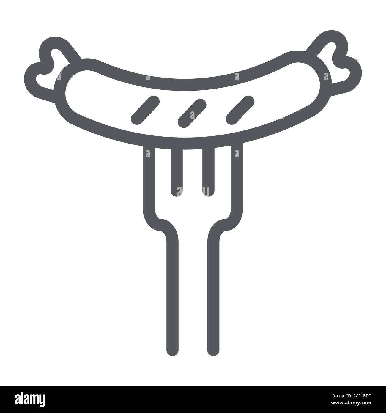 Sausage on fork line icon, food and meat, grilled sausage sign, vector ...