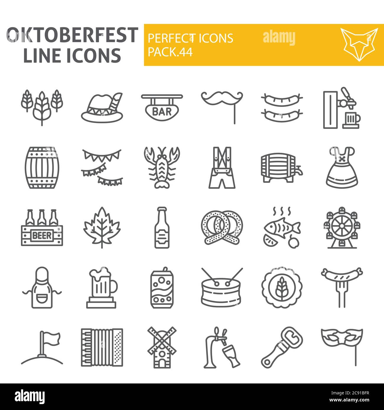 Oktoberfest line icon set, bavarian holiday symbols collection, vector ...