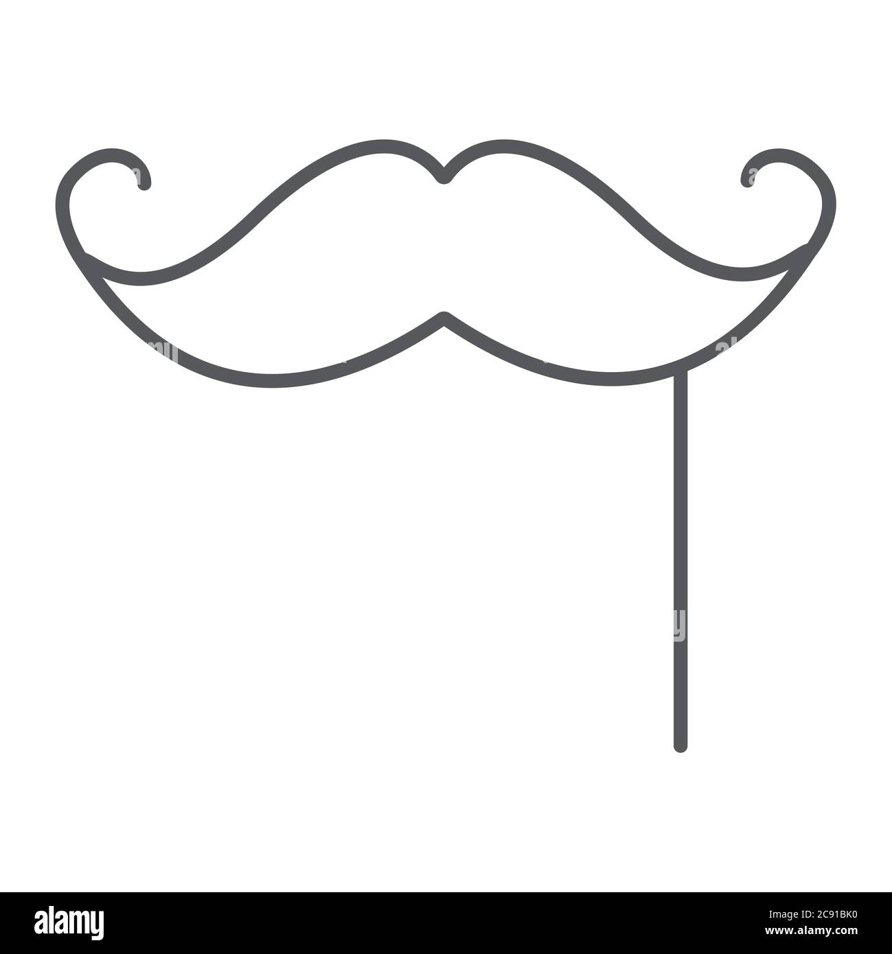 Mustache on a stick thin line icon, male and mask, facial hair sign ...