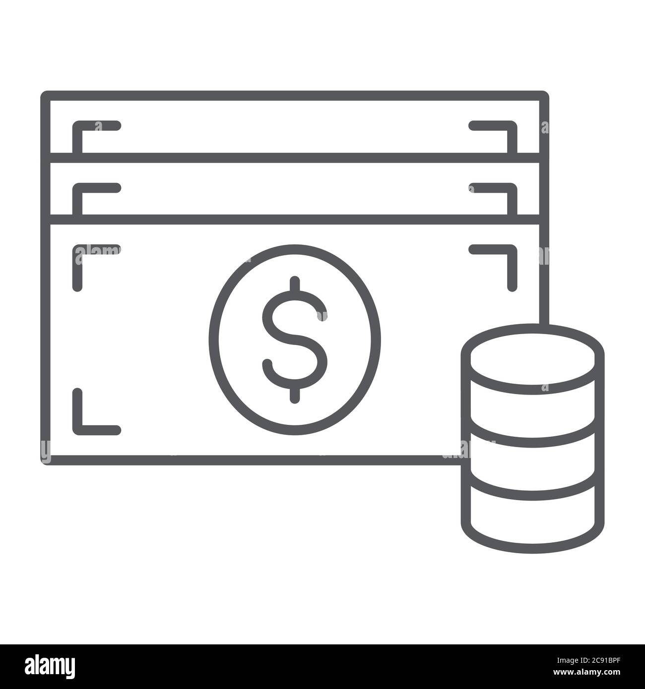 Cash thin line icon, finance and currency, money sign, vector graphics ...
