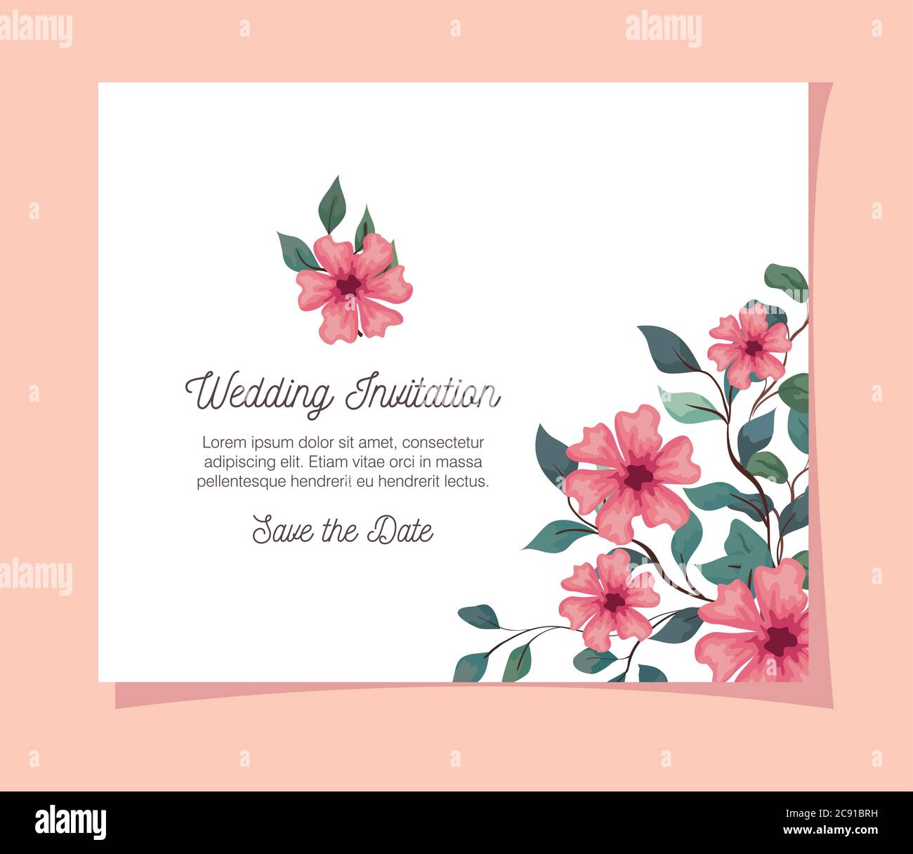 greeting card with flowers pink color, wedding invitation with flowers ...