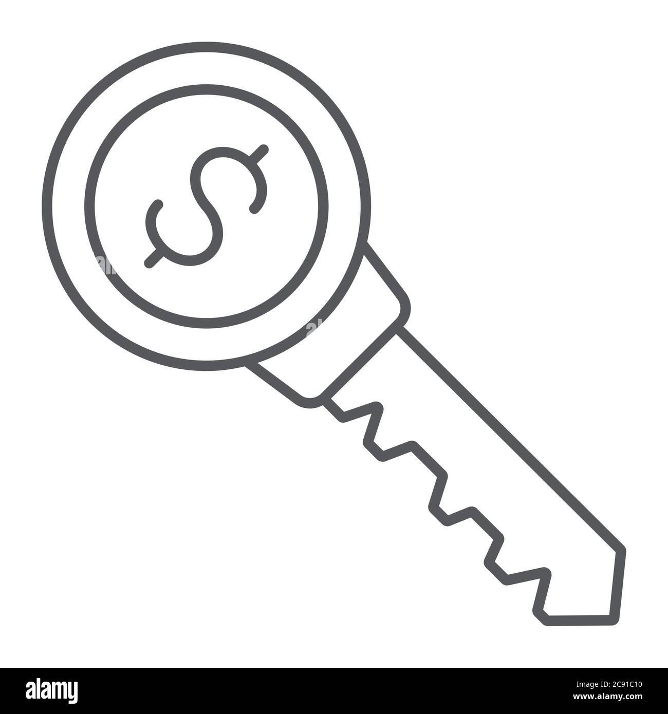 Dollar key thin line icon, finance and banking, key to success sign ...