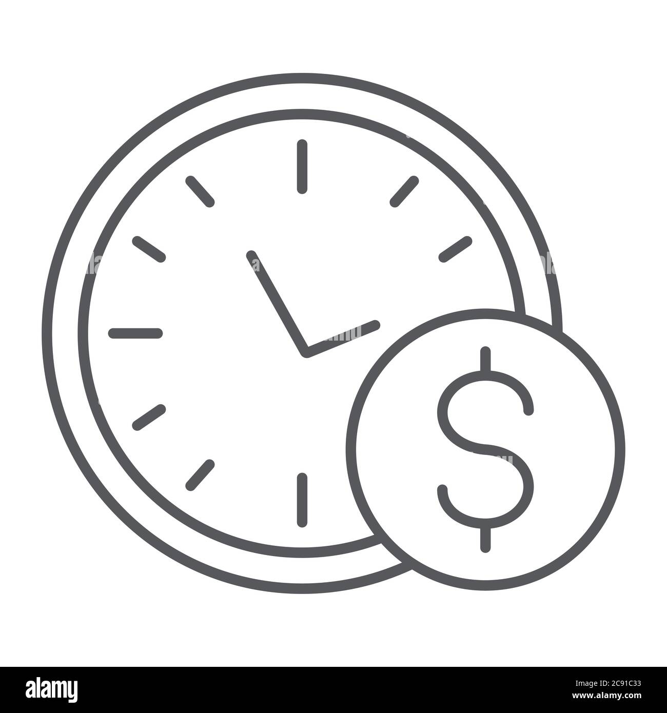 Time is money thin line icon, hour and finance, clock and dollar sign ...