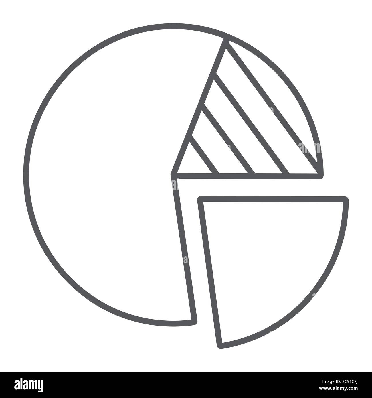 Pie chart thin line icon, finance and statistics, round graph sign, vector graphics, a linear ...