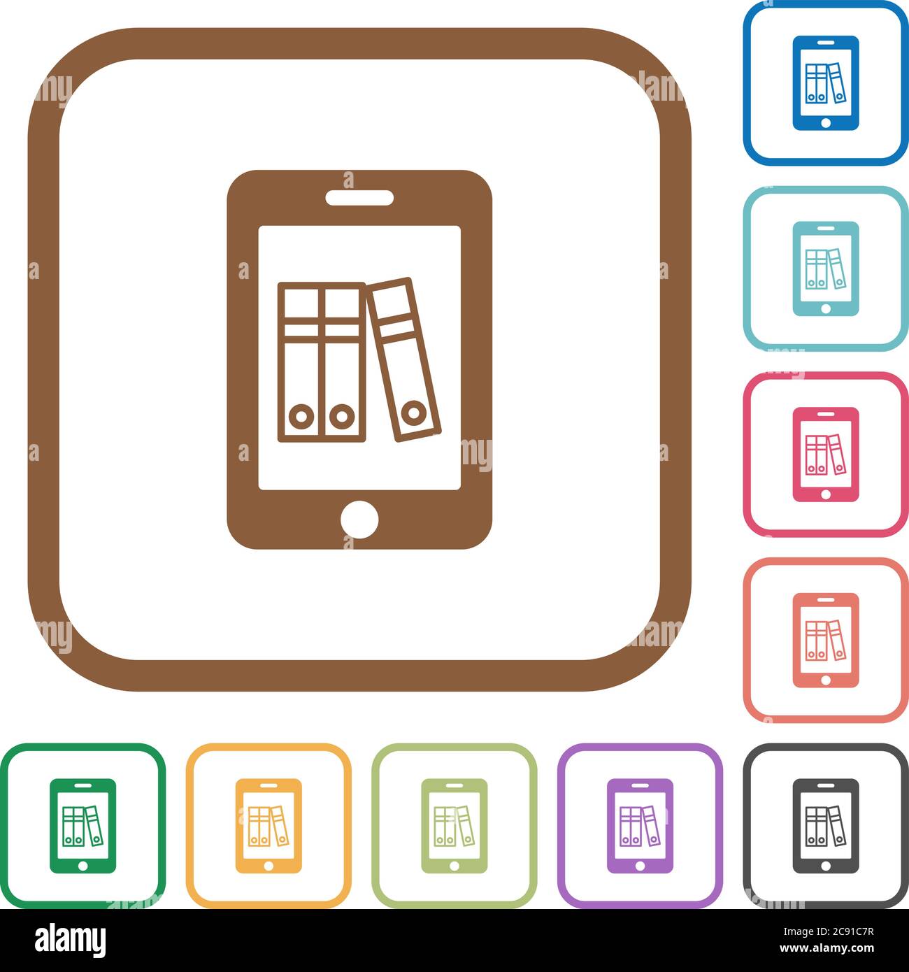 Mobile office simple icons in color rounded square frames on white ...