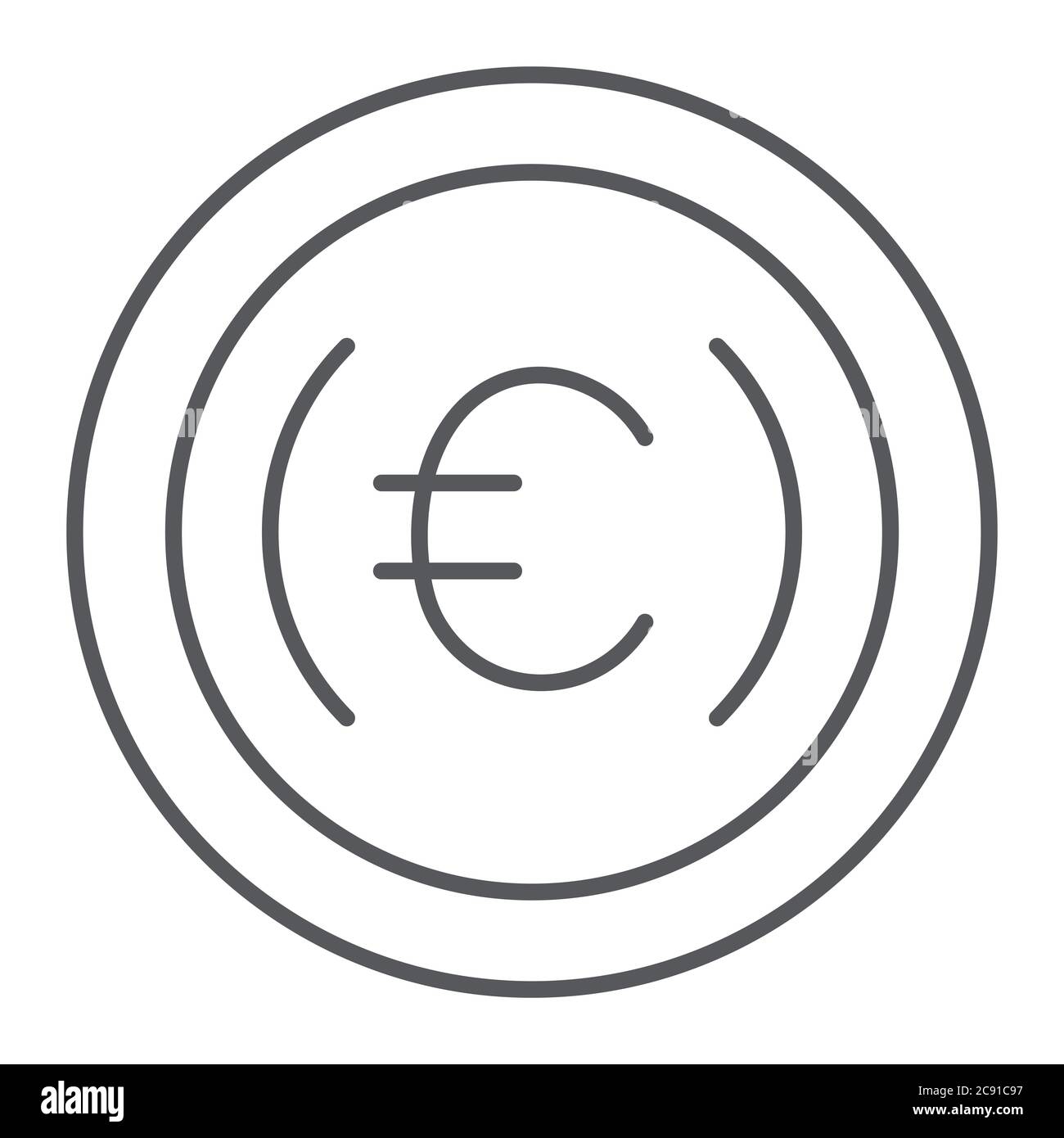 Euro coin thin line icon, cash and money, euro cent sign, vector ...