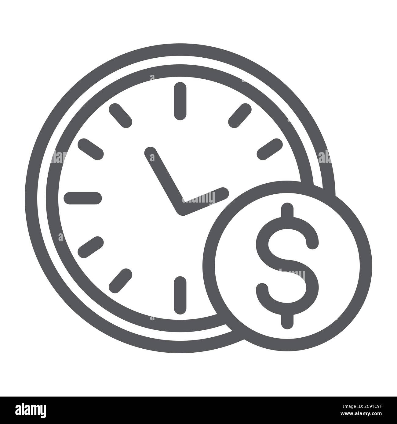Time is money line icon, hour and finance, clock and dollar sign ...