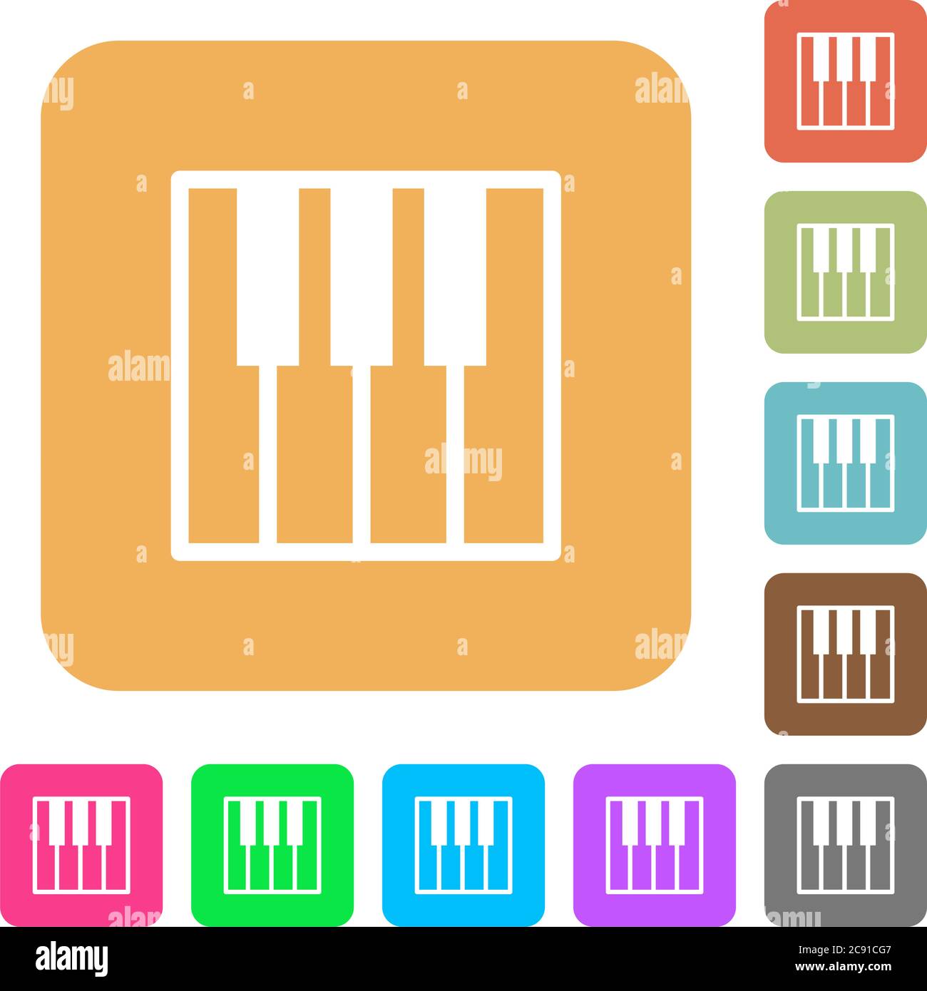 Piano keyboard icons on rounded square vivid color backgrounds Stock ...