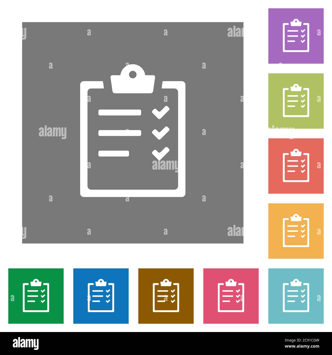 Task list flat icons on simple color square backgrounds Stock Vector ...