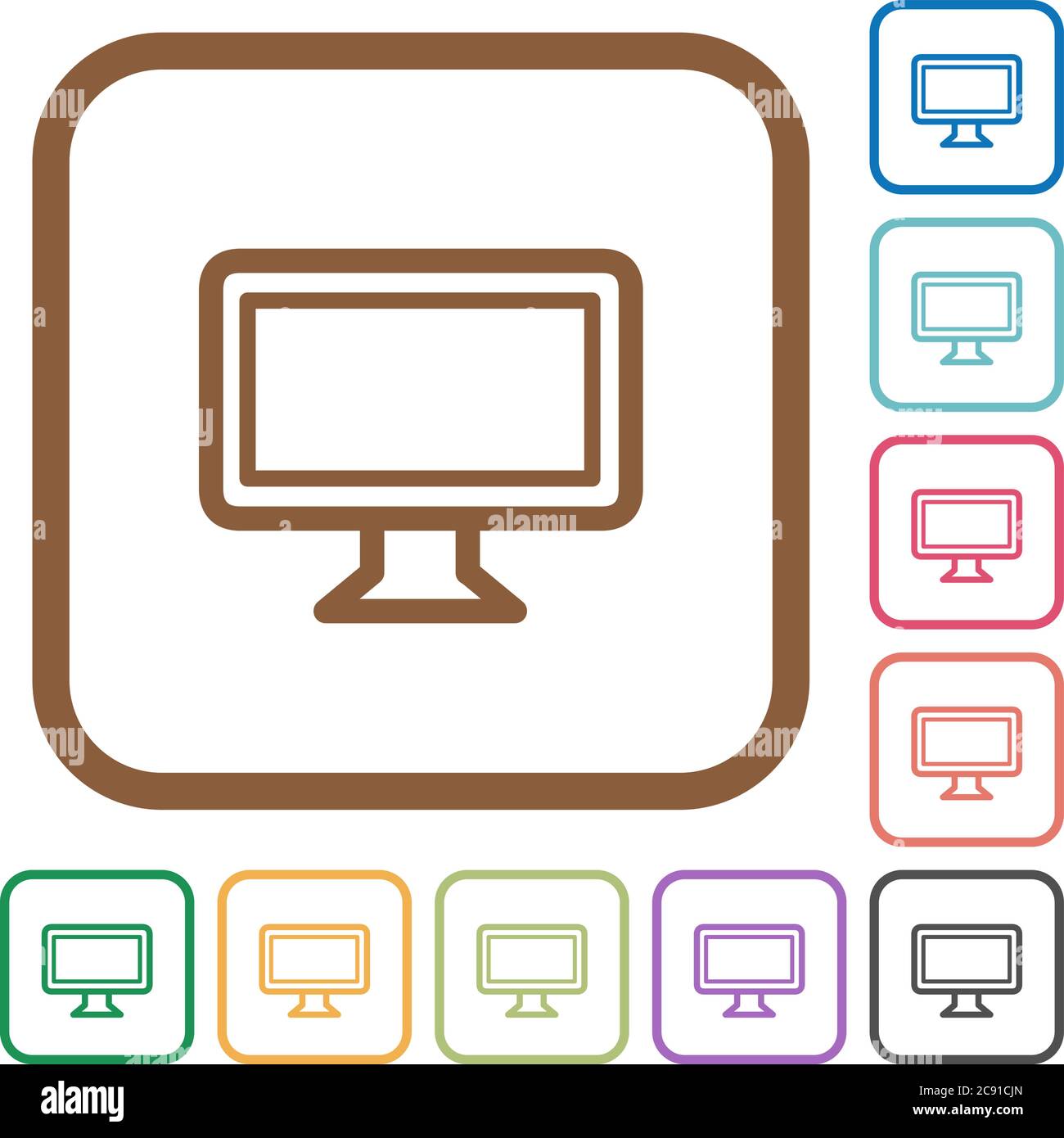 Monitor simple icons in color rounded square frames on white background ...