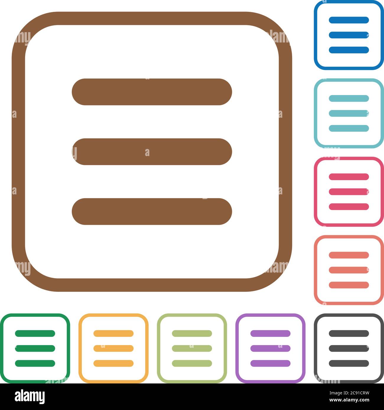 Menu simple icons in color rounded square frames on white background ...