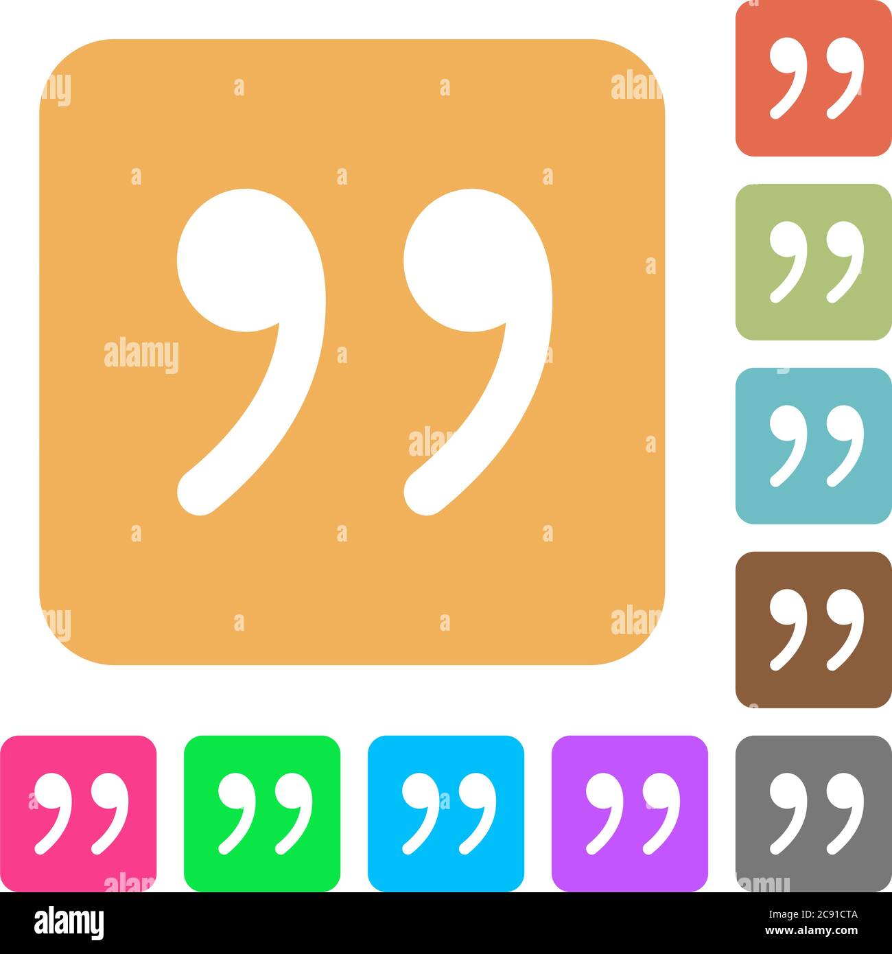 Quotation mark icons on rounded square vivid color backgrounds Stock ...