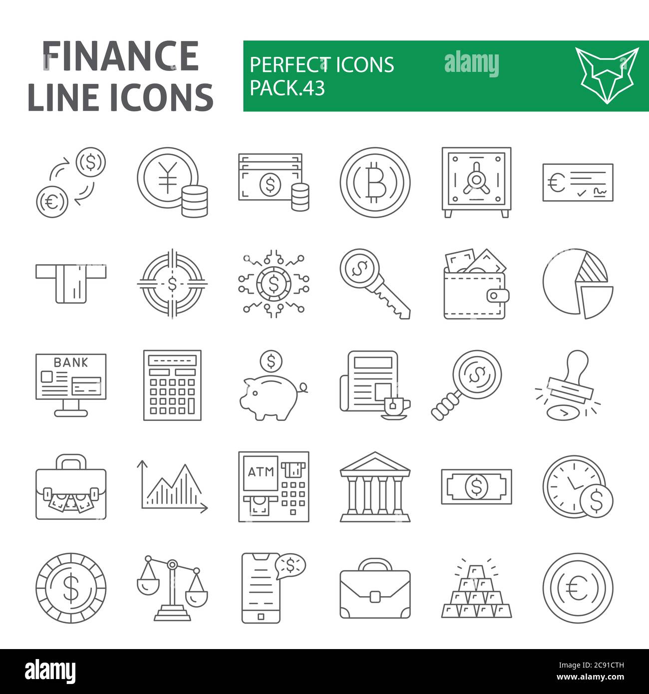 Finance thin line icon set, money symbols collection, vector sketches ...