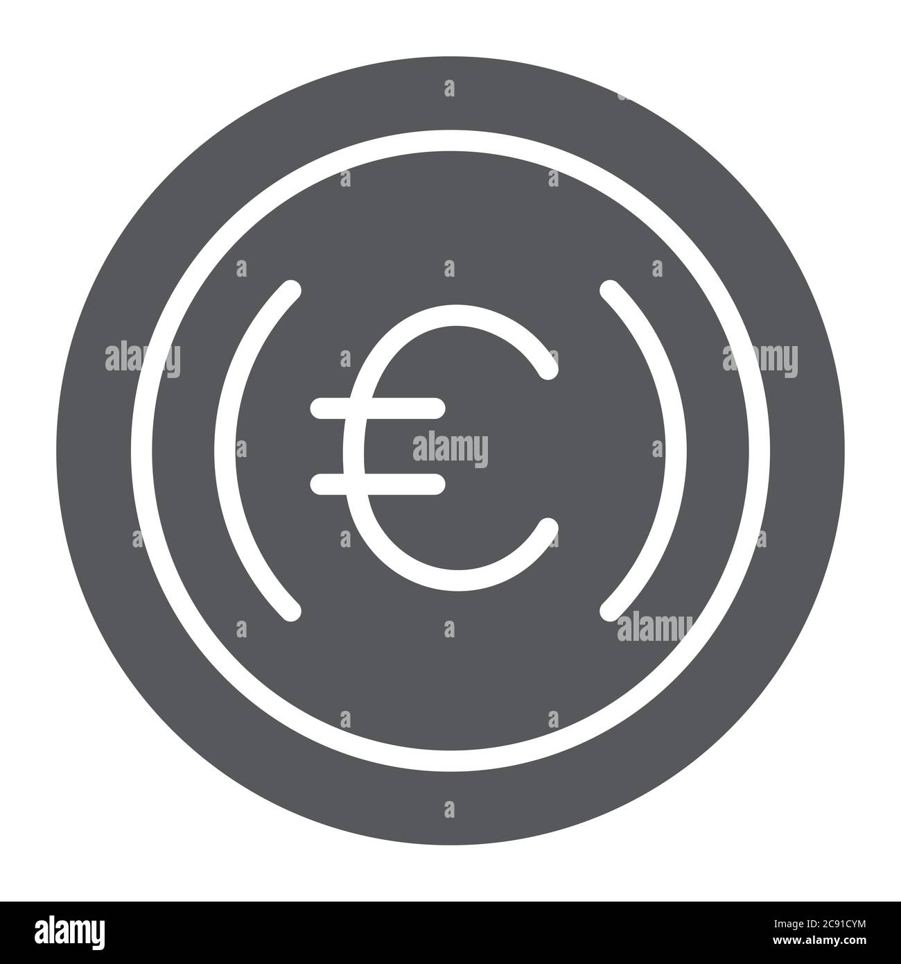 Euro coin glyph icon, cash and money, euro cent sign, vector graphics ...