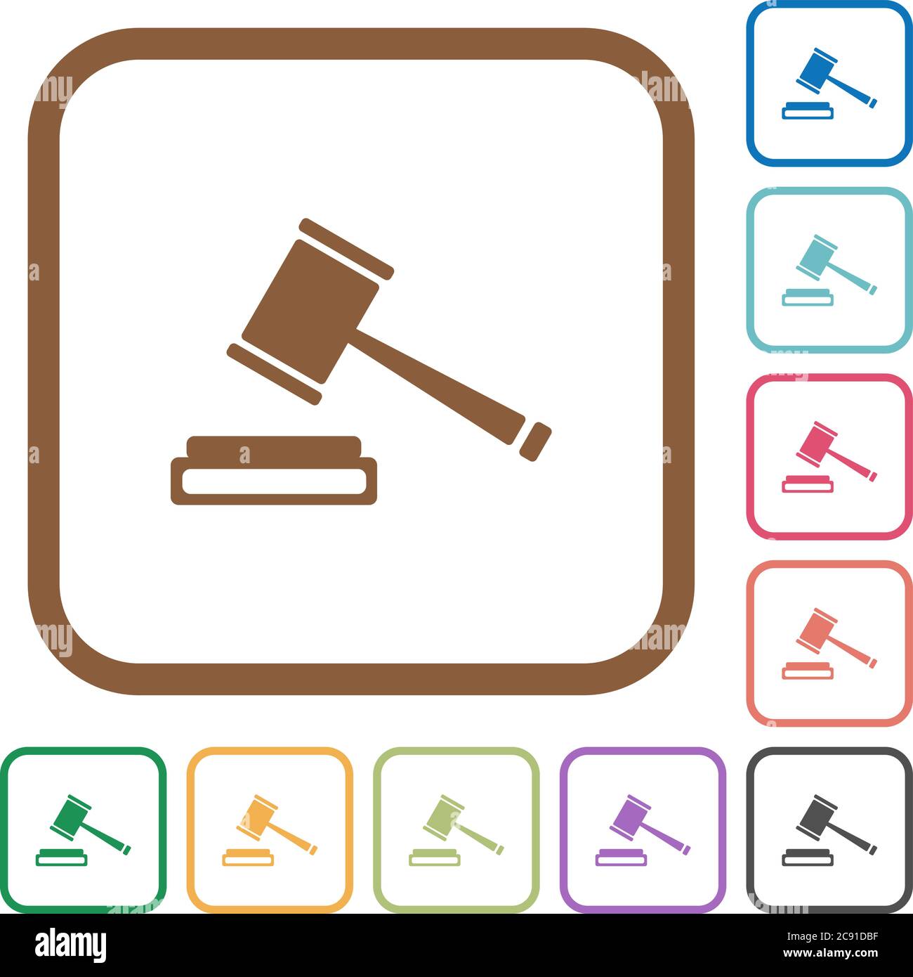 Auction hammer simple icons in color rounded square frames on white ...
