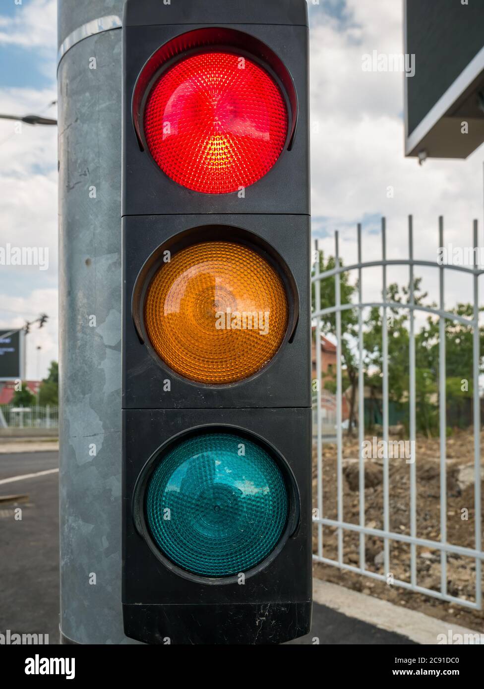 Traffic signal hanging in intersection hi-res stock photography and ...