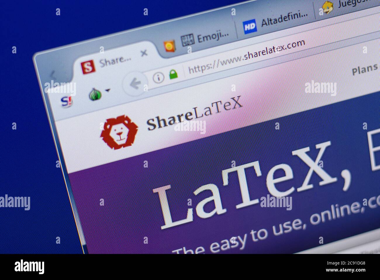 Ryazan, Russia - June 17, 2018: Homepage of ShareLaTex website on the display of PC, url ...