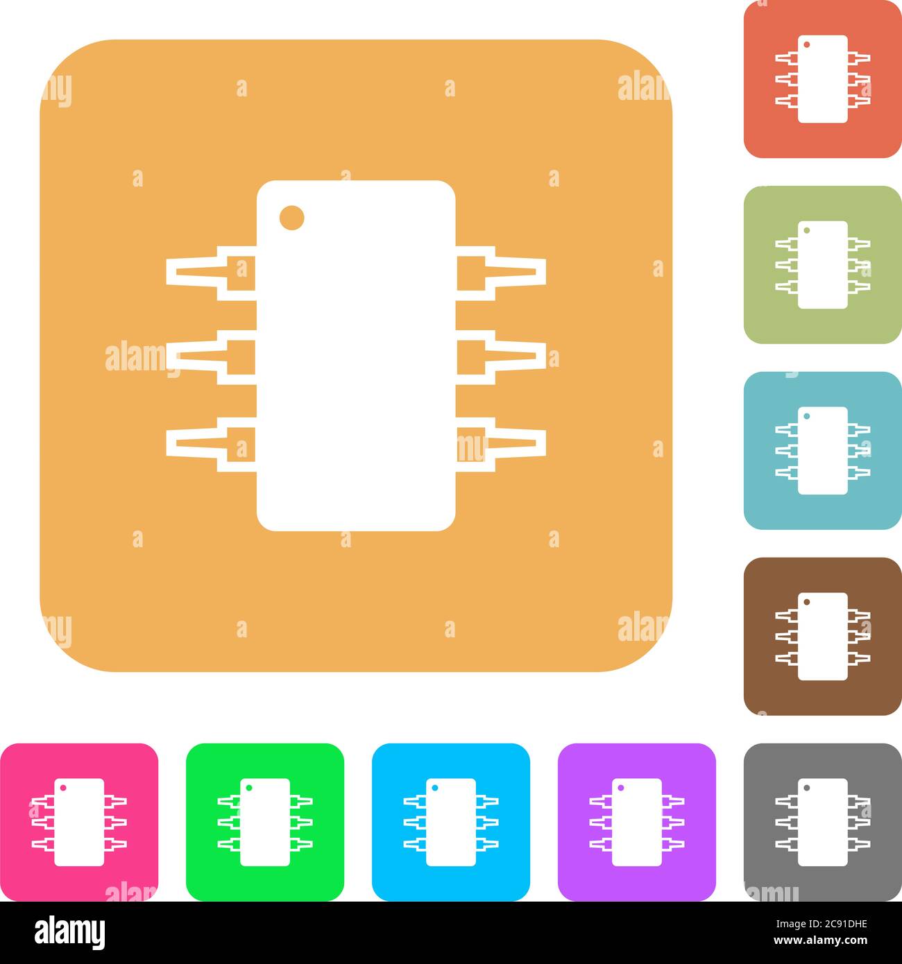Integrated circuit icons on rounded square vivid color backgrounds ...