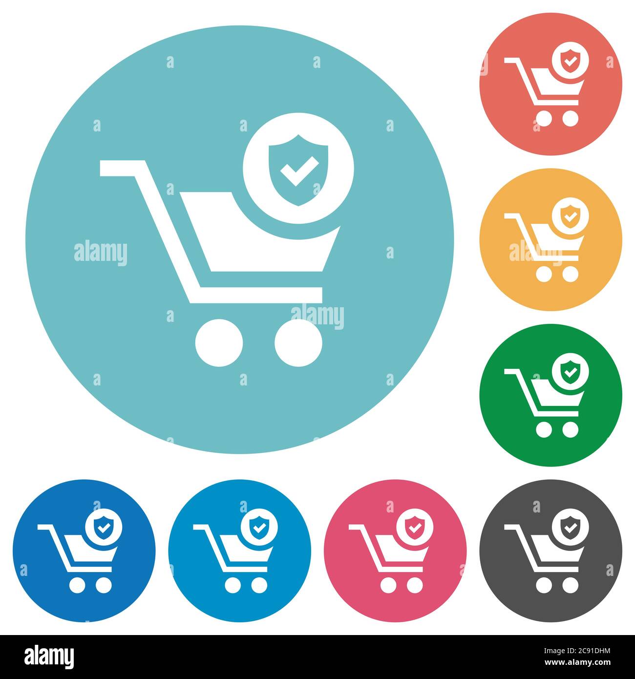 Secure shopping flat white icons on round color backgrounds Stock ...