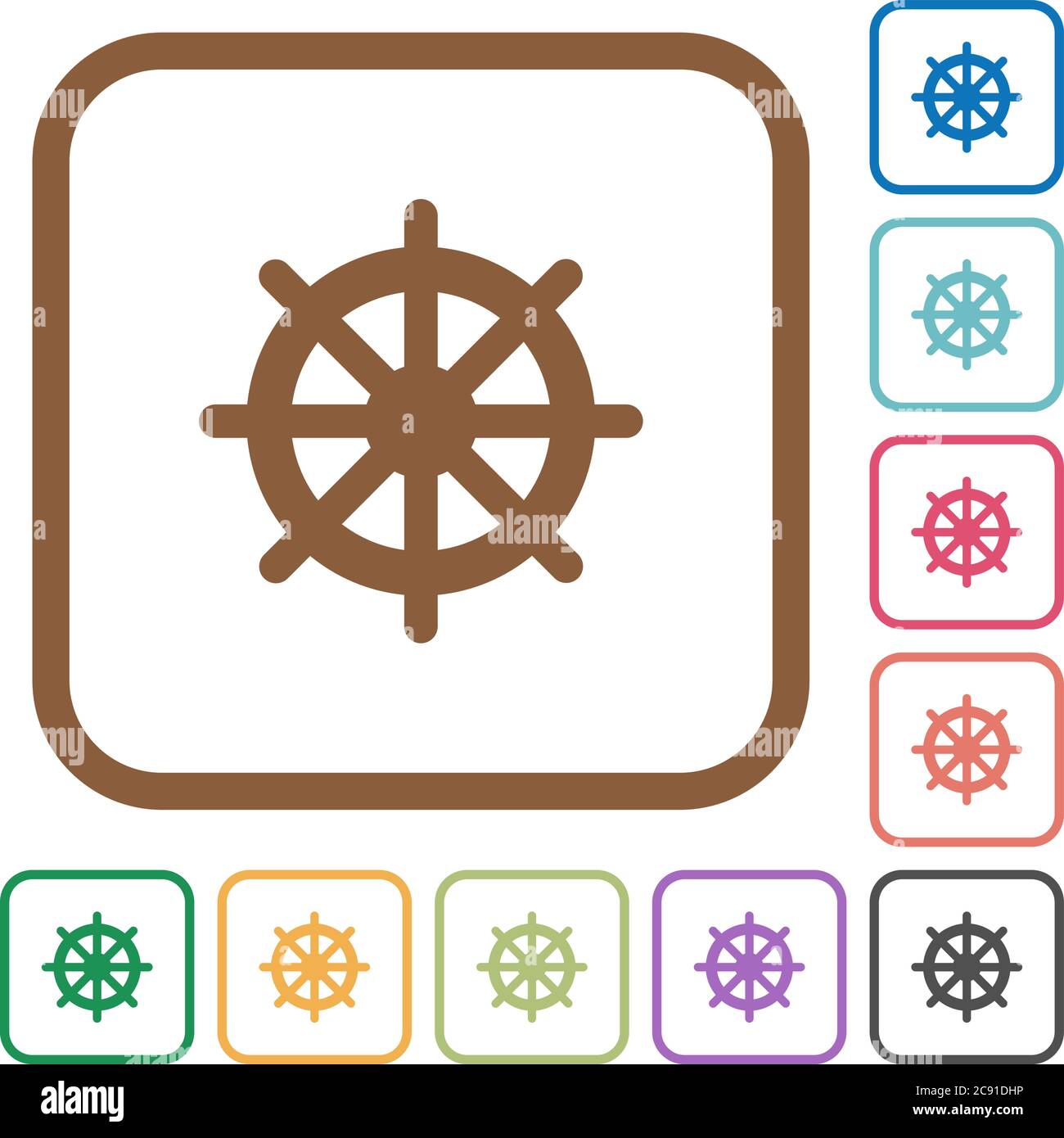 Steering wheel simple icons in color rounded square frames on white ...