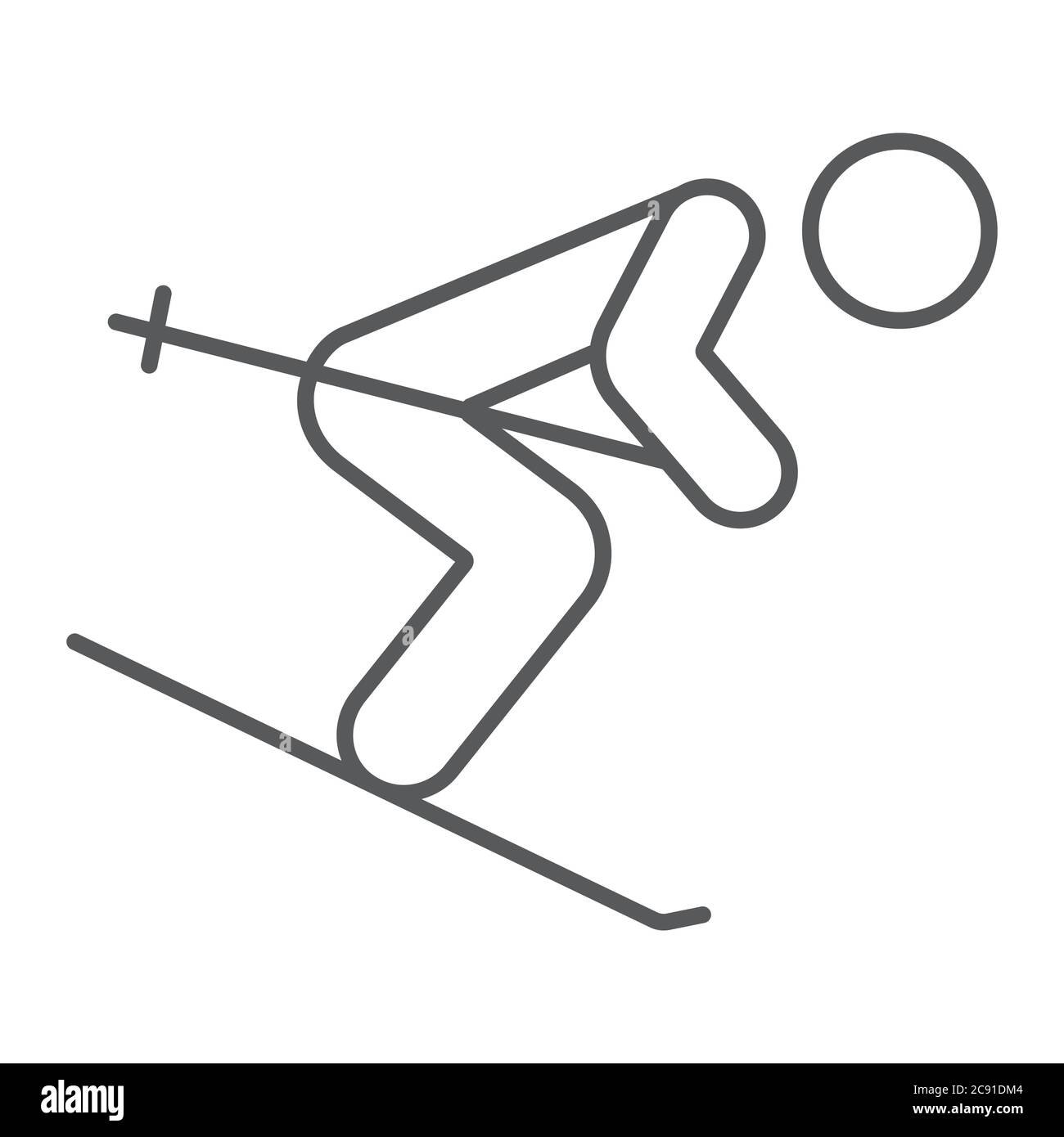 Alpine skiing thin line icon, sport and winter, skier sign, vector ...