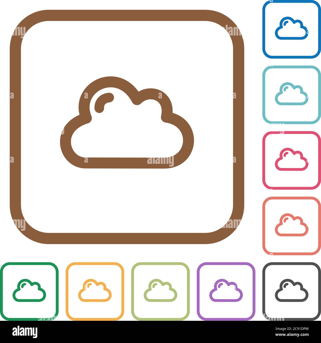 Cloud simple icons in color rounded square frames on white background ...