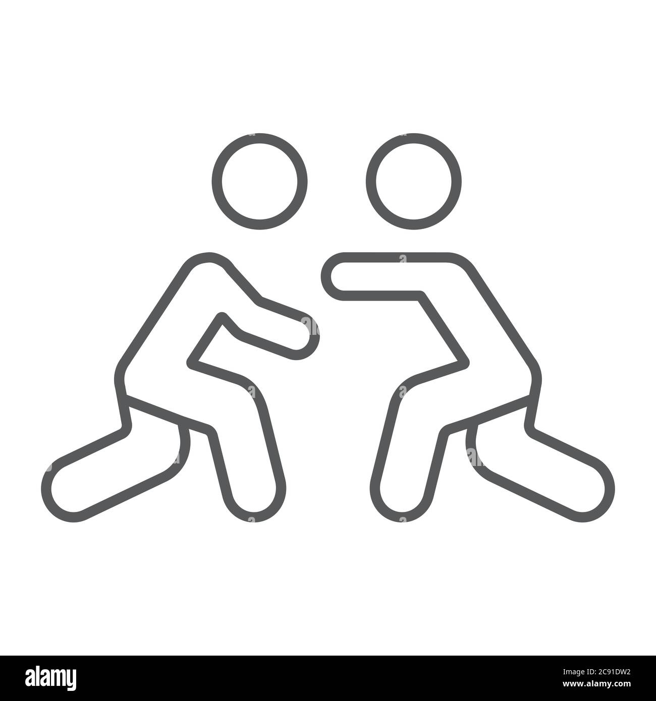 Wrestling thin line icon, sport and combat, wrestlers fighting sign ...
