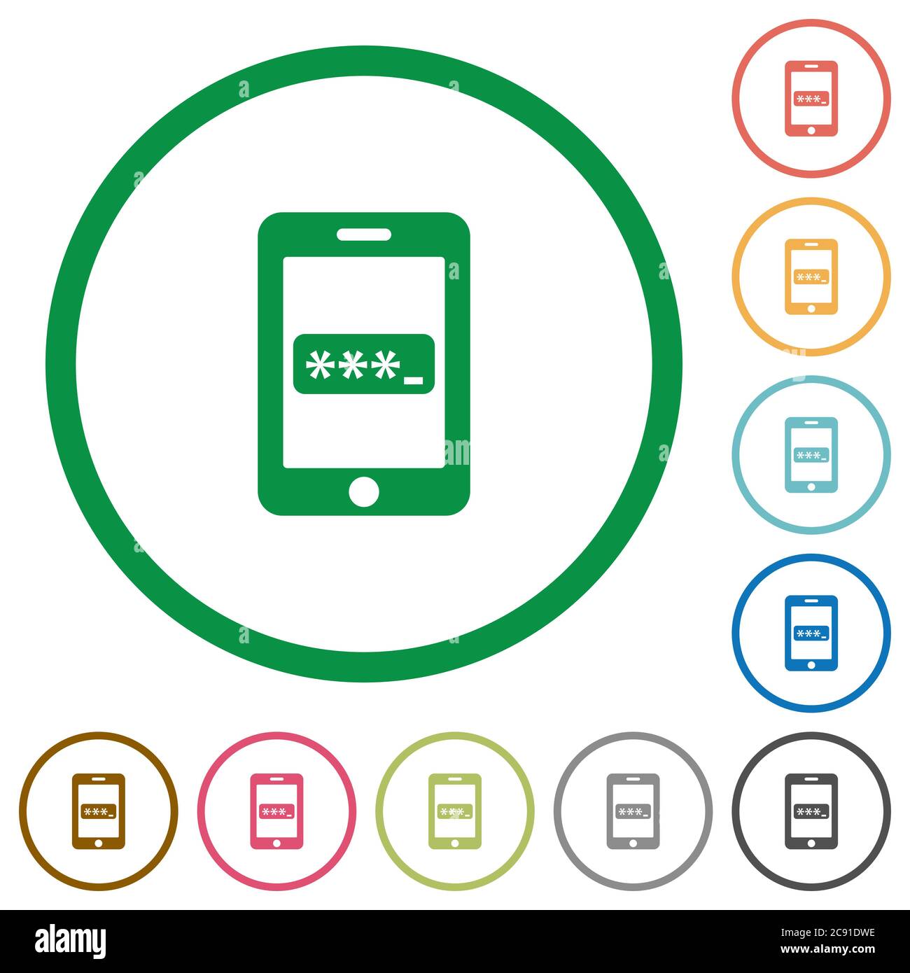 Mobile access flat color icons in round outlines on white background ...