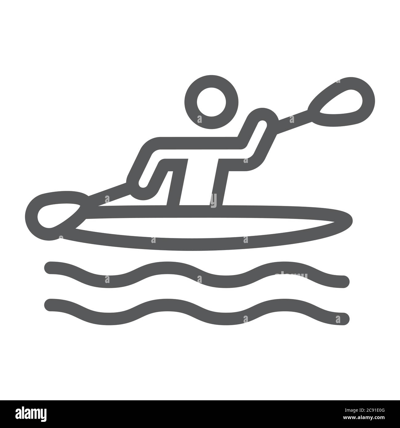 Man kayaking line icon, sport and rowing, canoeing sign, vector ...